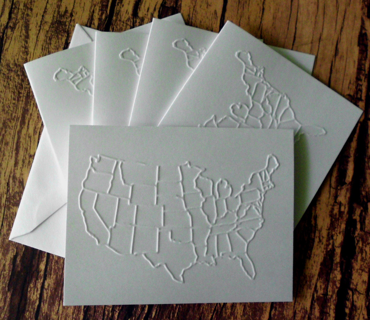 United States Map Cards Set of 5 White Embossed Note Card - Etsy