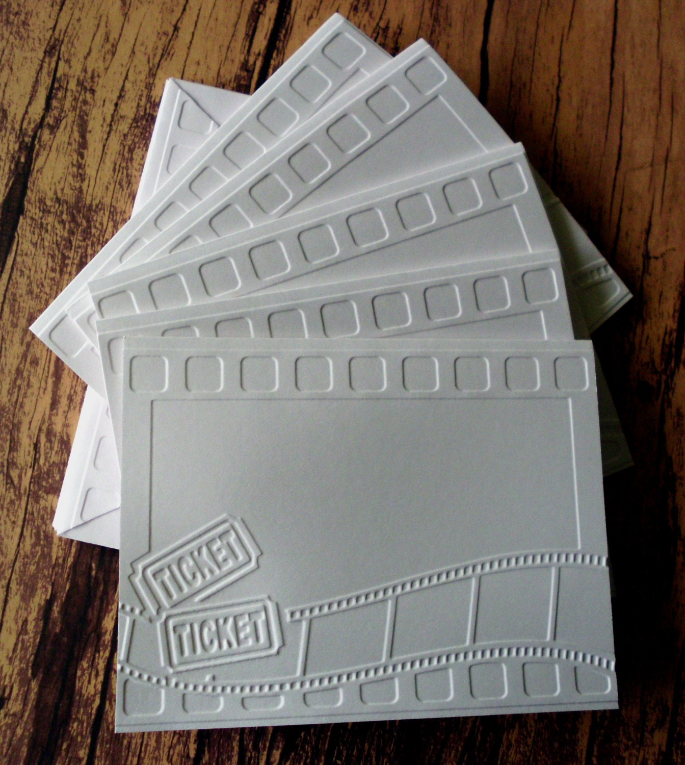 5 Movie Theme Cards White Embossed Movie Ticket and Reel Note - Etsy