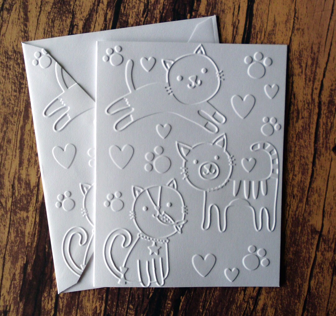 Cat Cards, Set of 5, Embossed Kitty Note Card Pack, Gift for Cat Lovers ...