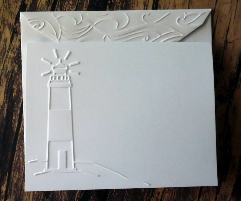 Lighthouse Cards Set of 5 Nautical Cards White Embossed | Etsy
