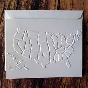 United States Map Cards, Set of 5, White Embossed Note Card Set ...
