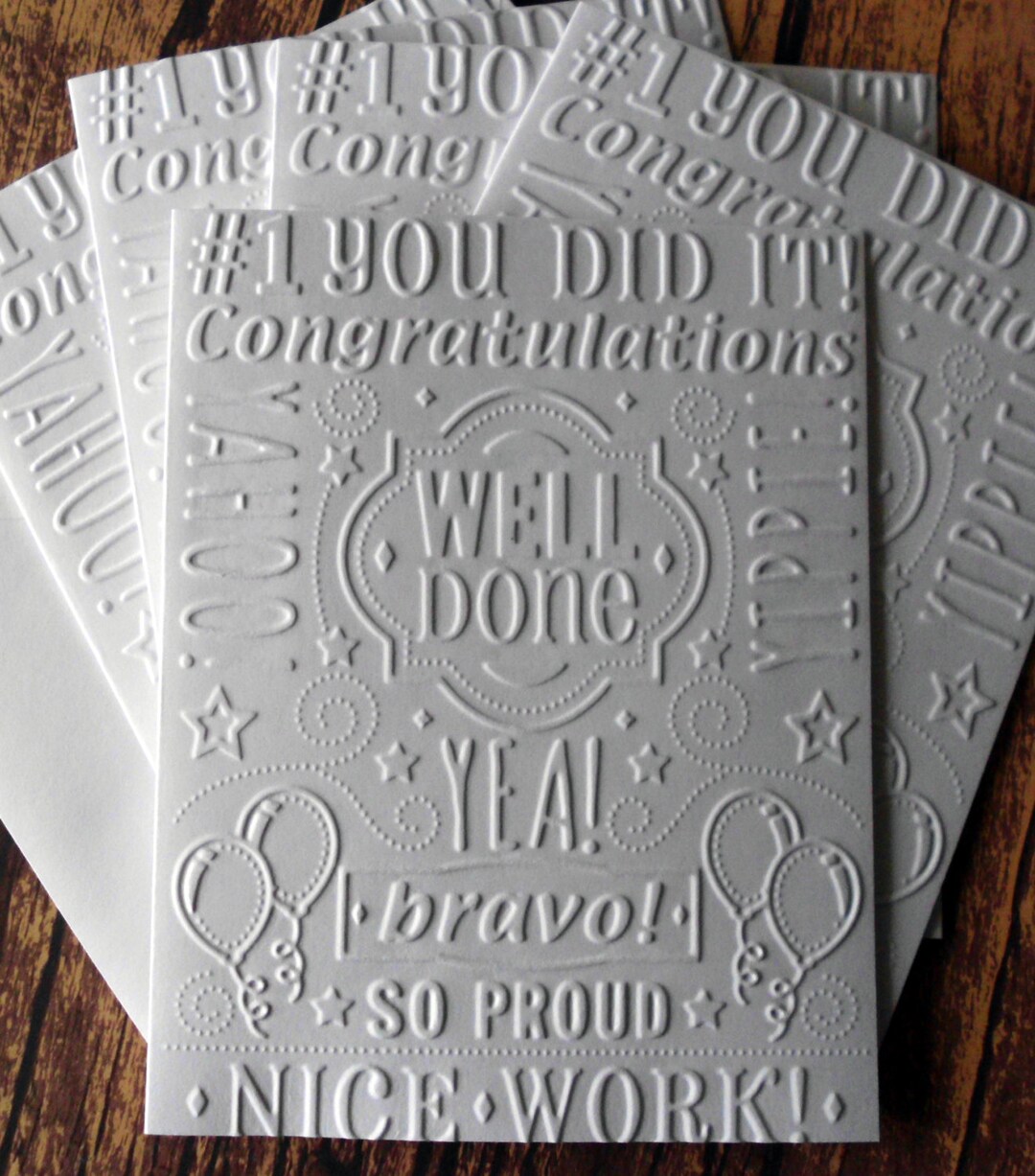 Congratulations Cards, Set of 5, White Embossed Congratulations Note ...