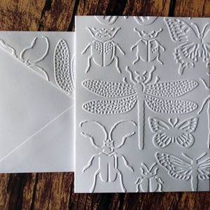 Embossed Insect Cards, Set of 5, White Embossed Note Cards, Gift for ...