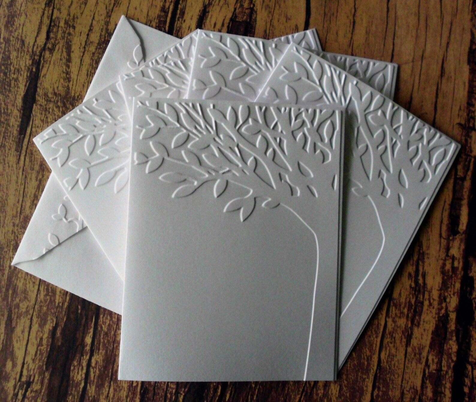 Tree Cards Set of 5 White Embossed Tree Cards Autumn Fall | Etsy