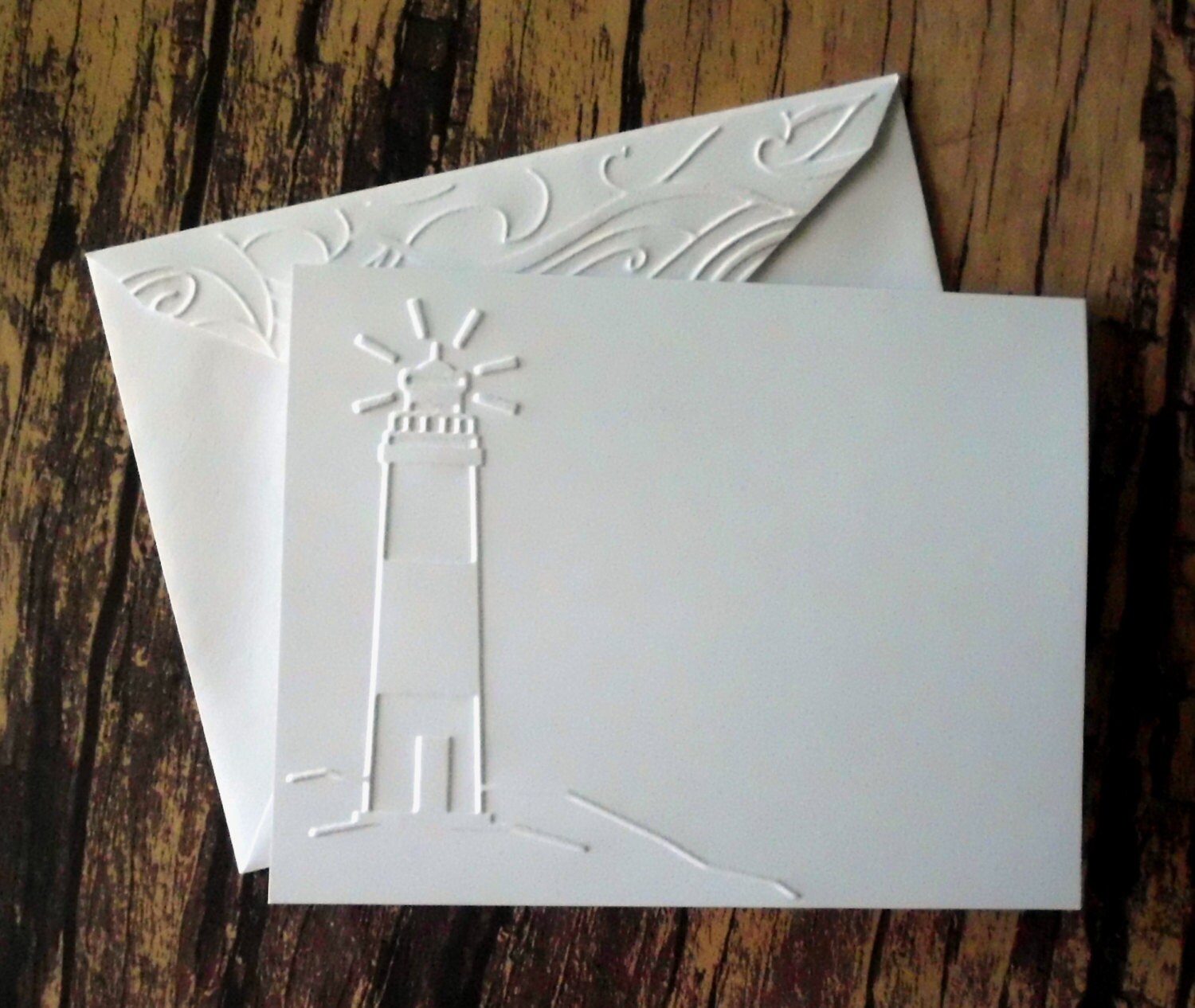Lighthouse Cards Set of 5 Nautical Cards White Embossed | Etsy