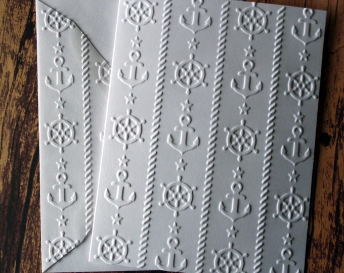 Nautical Cards, Set of 5, Anchor Cards, Ship Wheel Note Cards, Embossed ...