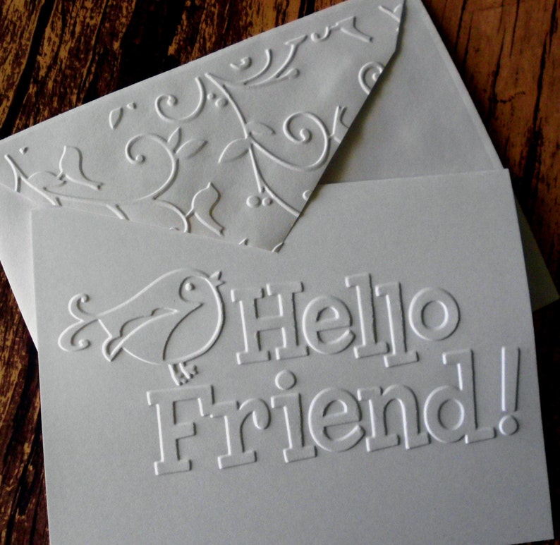Hello Friend Cards, Set of 5, Blank, Embossed Note Cards, Greeting ...