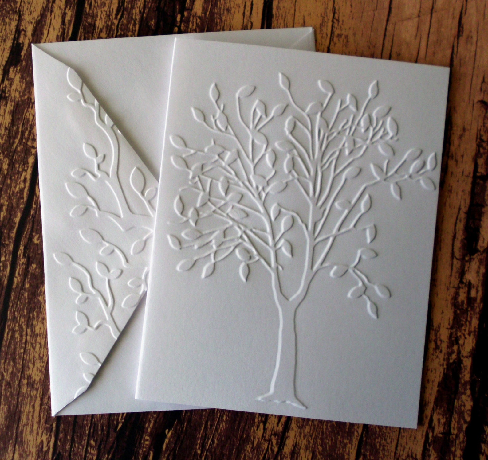 Tree Cards Set of 5 White Embossed Tree Cards Autumn Fall - Etsy
