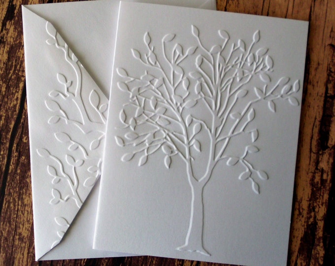 Tree Cards, Set of 5, White Embossed Tree Cards, Autumn, Fall Greeting ...