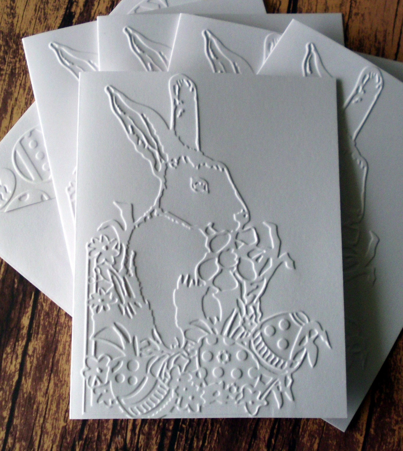 Easter Bunny Cards, Set of 5, Embossed Easter Greeting Cards, Blank ...
