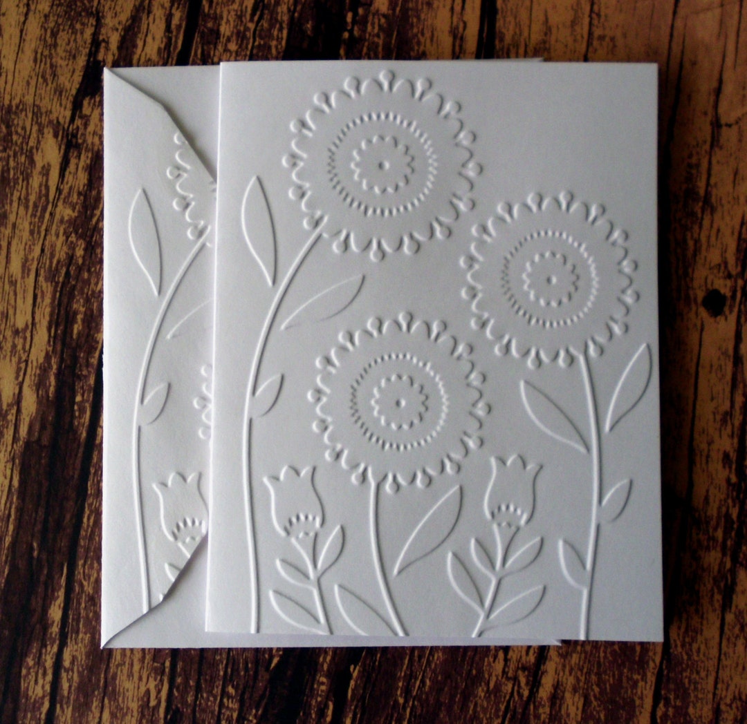 Embossed Flower Cards, Set of 5, Floral Trio Cards, Greeting Cards ...