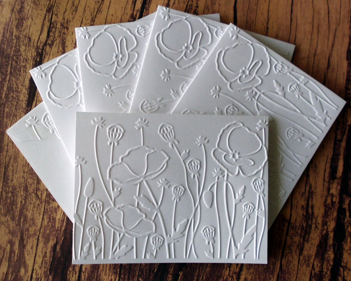 Poppy Field Cards Set of 5 Embossed Note Cards White - Etsy