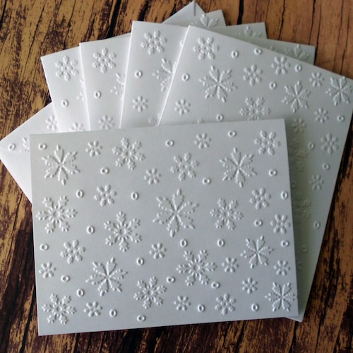 Snowflake Cards Set of 5 White Embossed Christmas Cards | Etsy