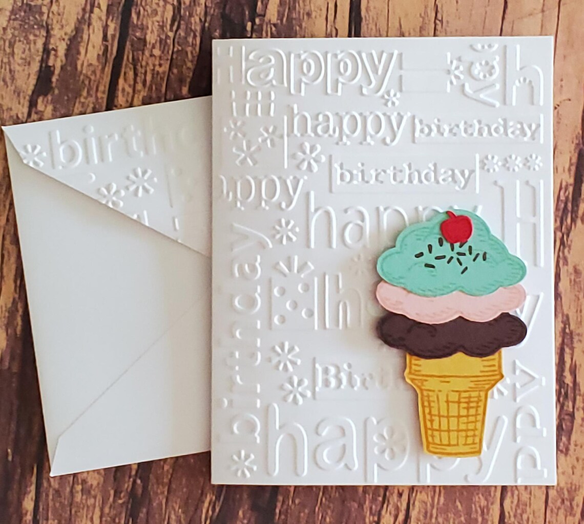 Birthday Cards, Set of 5, Embossed Ice Cream Cone Cards, Handmade ...