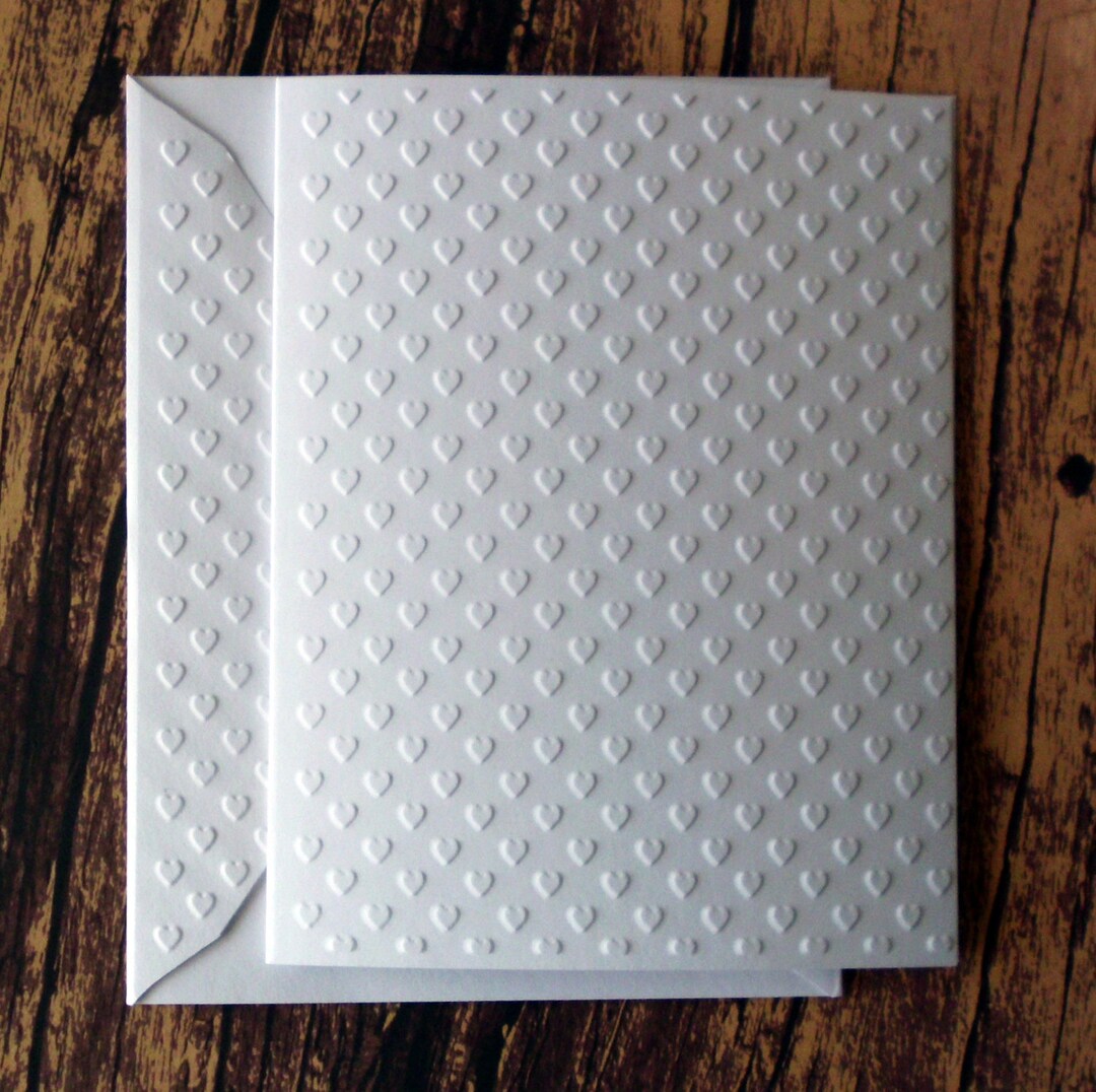 Tiny Heart Cards, Set of 5, Embossed Note Cards, White Embossed Heart ...