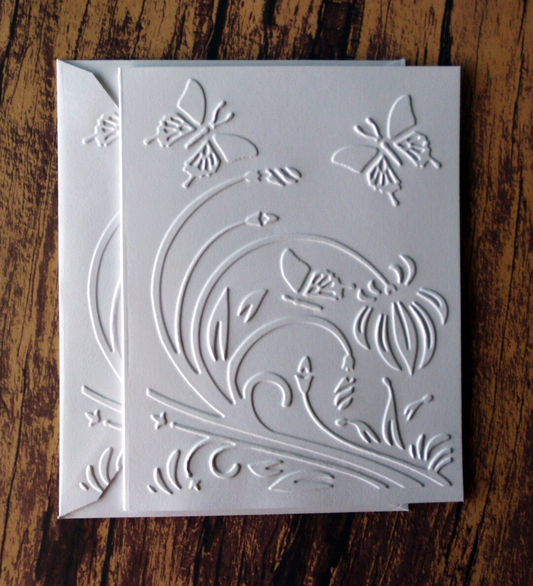 Butterfly Cards, Set of 5, Embossed Butterflies on Flower Note Cards ...