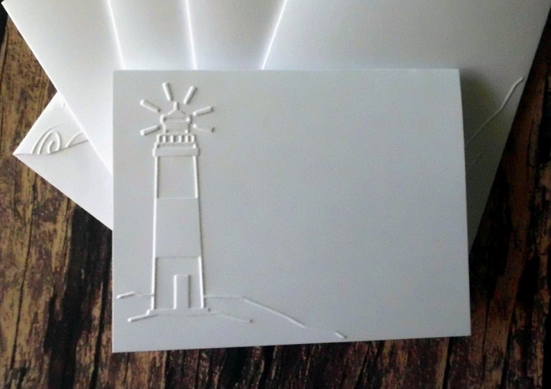 Lighthouse Cards Set of 5 Nautical Cards White Embossed | Etsy