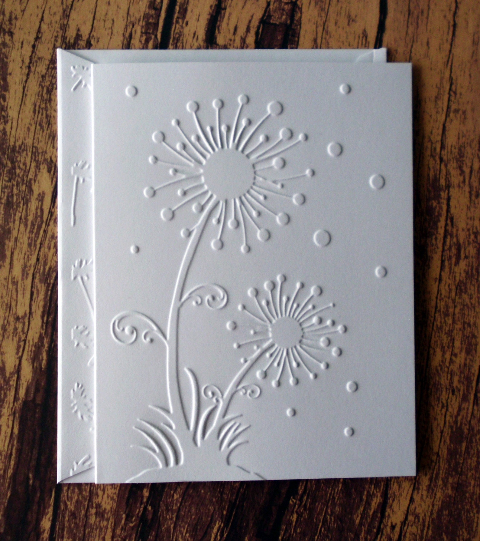 Dandelion Cards Set of 5 White Embossed Note Cards Spring | Etsy