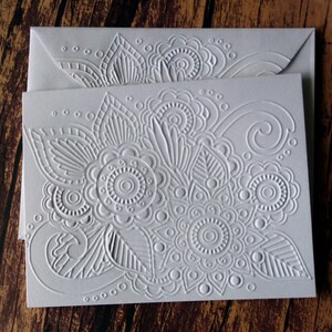 Henna Cards, Set of 5, Embossed Henna Greeting Cards, Flower Stationery ...
