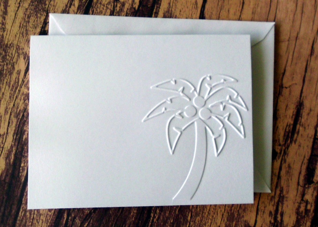 Palm Tree Cards, Set of 5, White Embossed Card Set, Tropical Cards ...