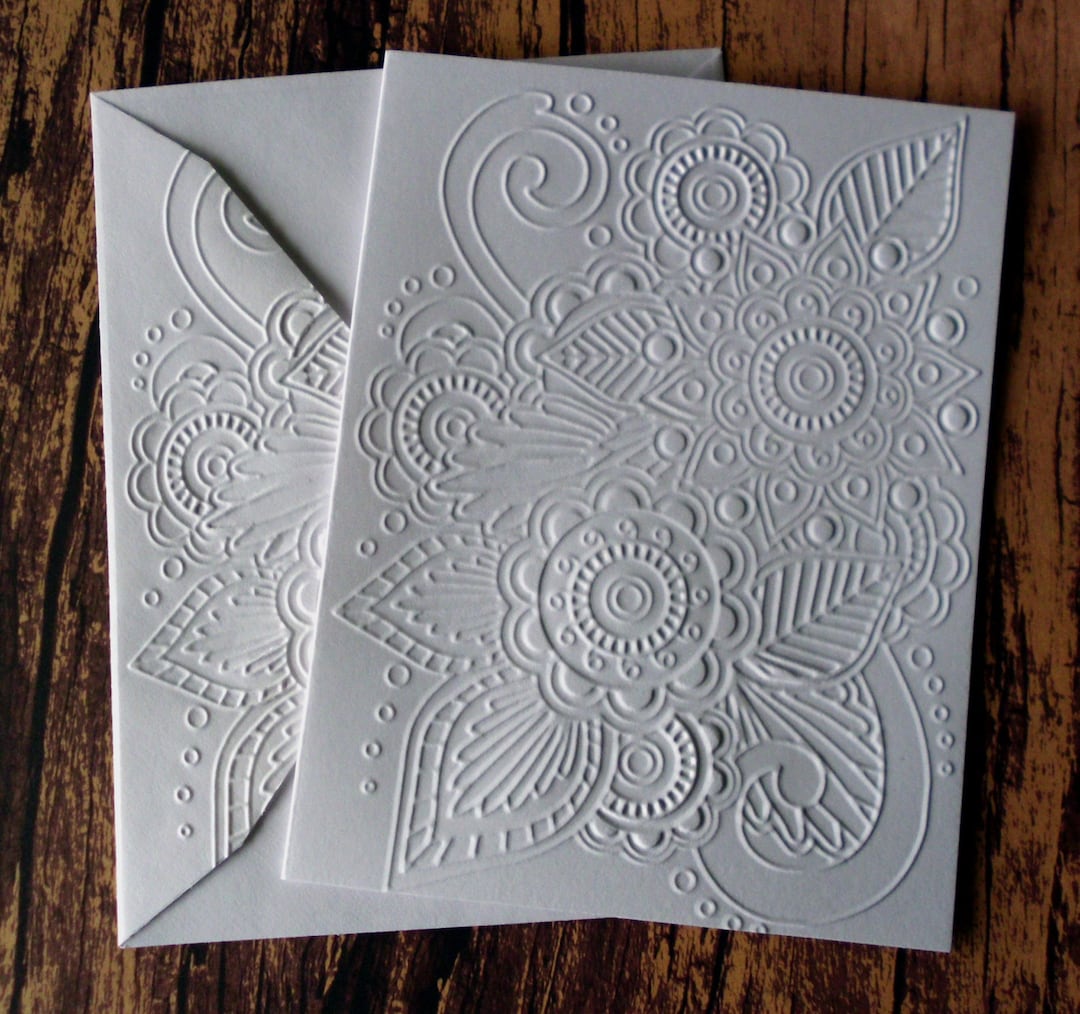 Henna Cards, Set of 5, Embossed Henna Greeting Cards, Flower Stationery ...