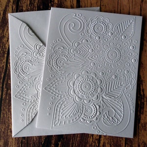 Henna Cards, Set of 5, Embossed Henna Greeting Cards, Flower Stationery ...