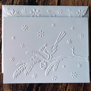 Winter Bird Card, Set of 5, Winter Note Card Set, White Embossed ...