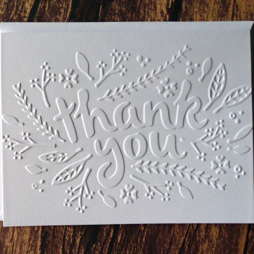 10 Embossed Thank You Cards White Embossed Thank You Note - Etsy