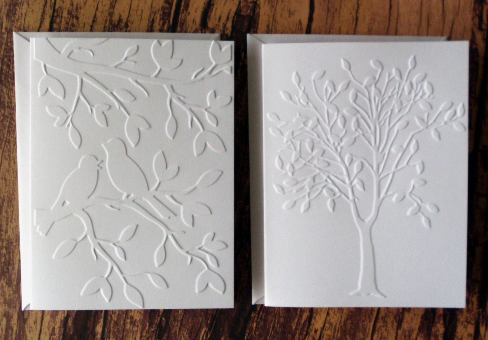 Assorted Tree Cards Set of 5 White Embossed Tree Card Set | Etsy