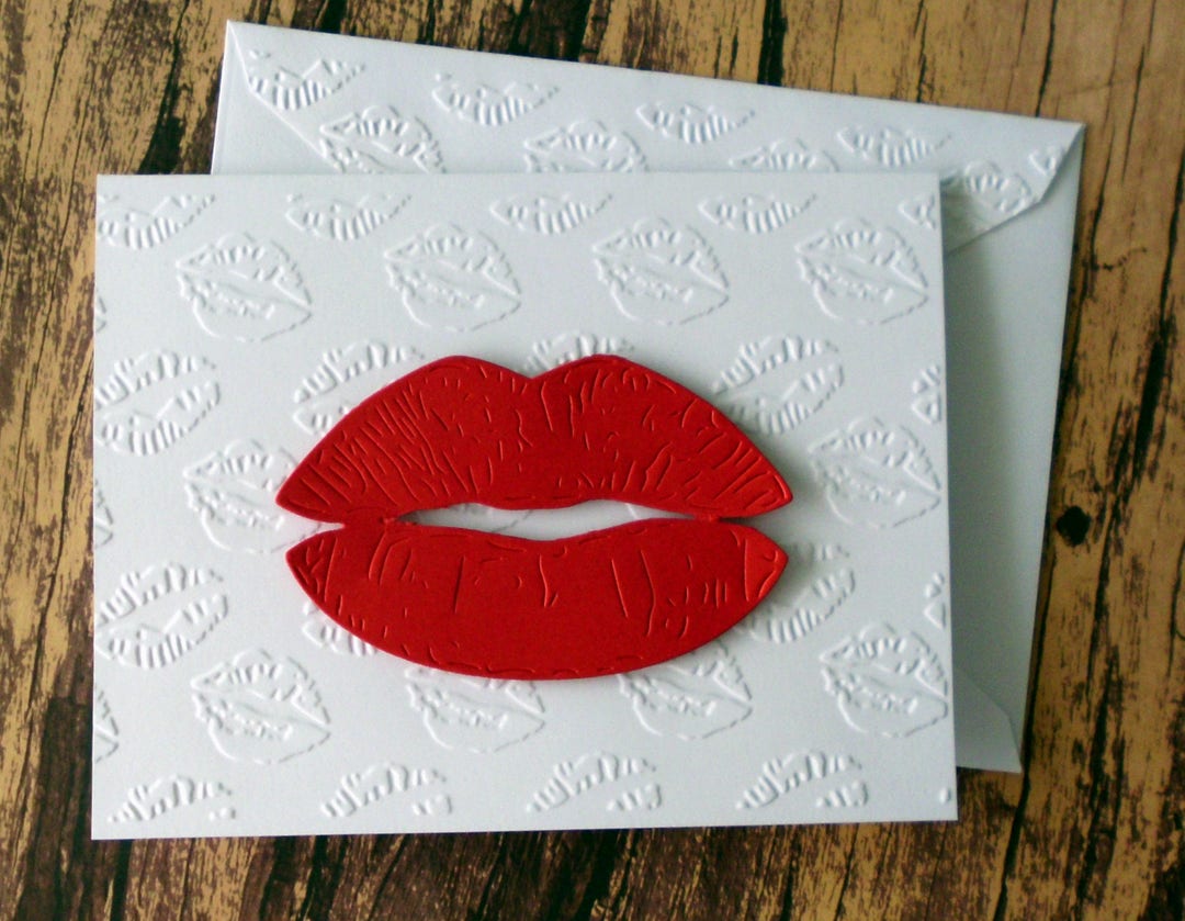 Red Lip Card, White Embossed Lip Note Cards, Large Lip Die, Blank ...