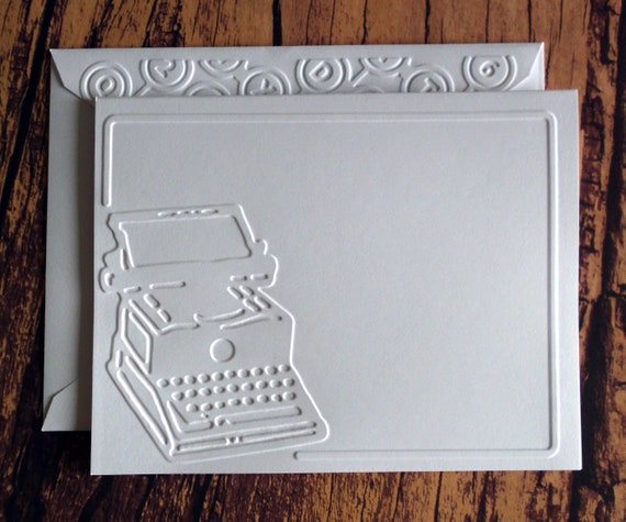 Typewriter Cards Set of 5 White Embossed Note Card Set | Etsy