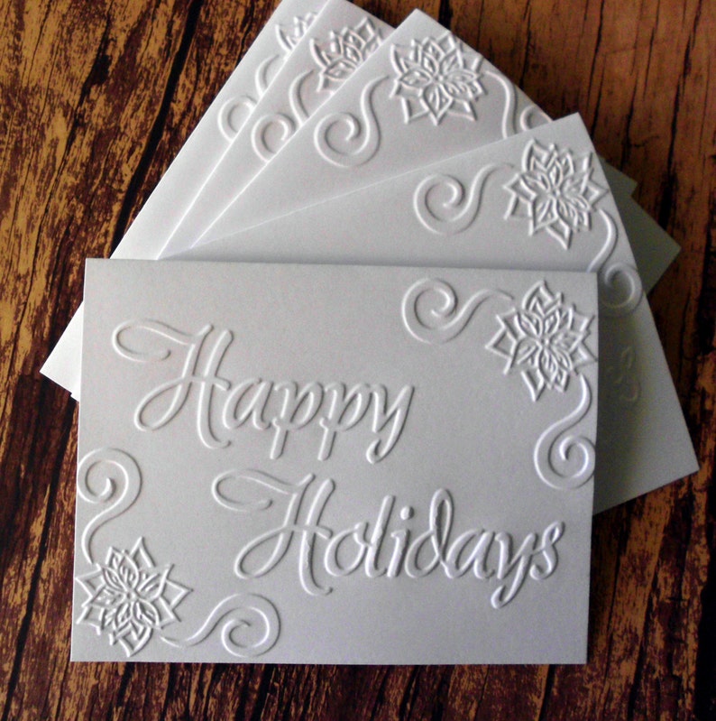 5 Christmas Cards Happy Holidays Greeting Card Set White | Etsy