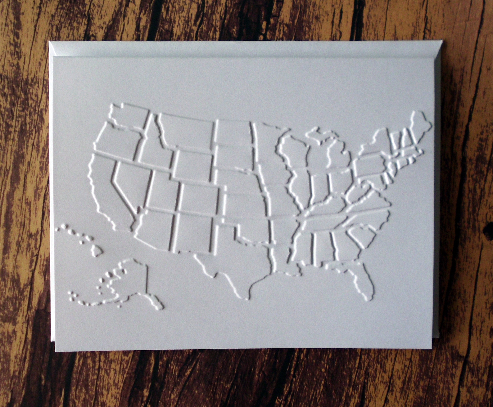 United States Map Cards Set of 5 White Embossed Note Card - Etsy