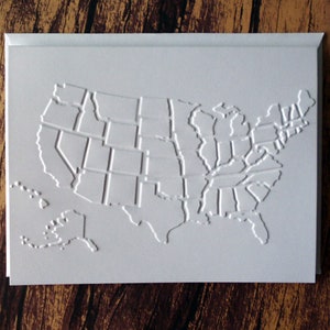 United States Map Cards, Set of 5, White Embossed Note Card Set ...