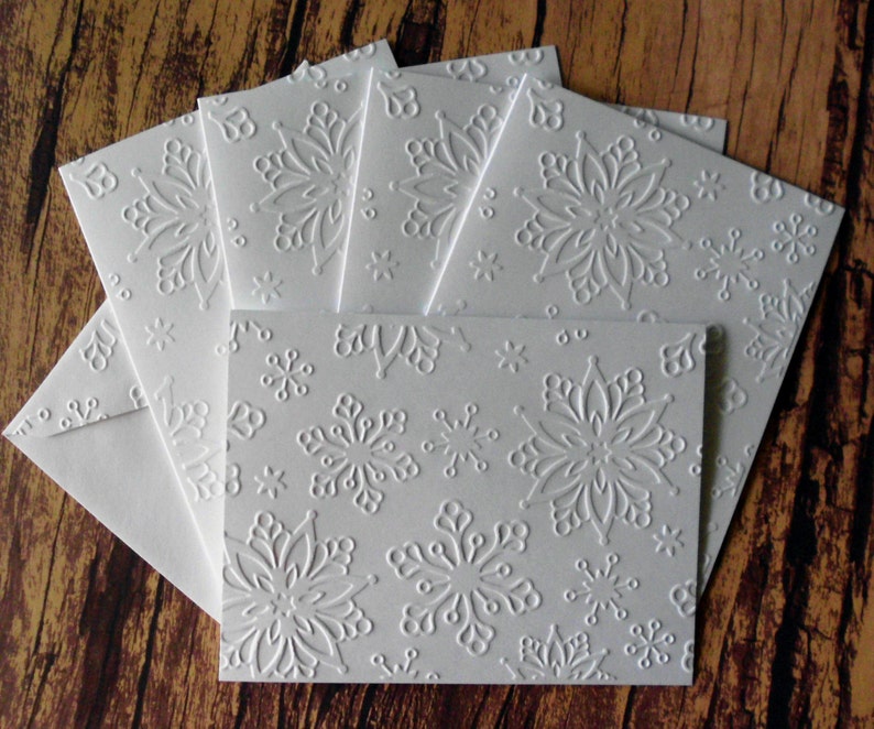 5 Large Snowflake Embossed Cards White Embossed Christmas - Etsy