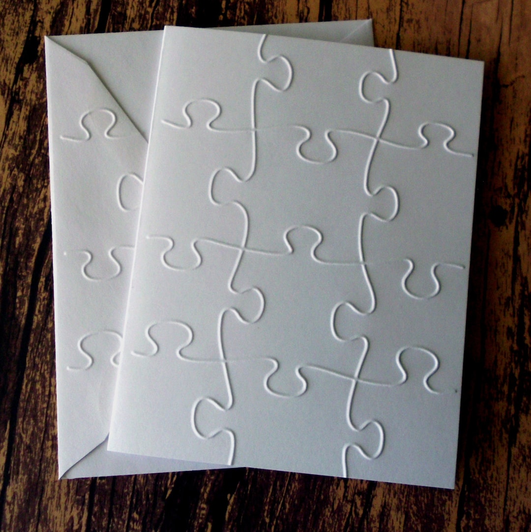Puzzle Cards, Set of 5, White Embossed Puzzle Pieces Note Cards, Blank ...