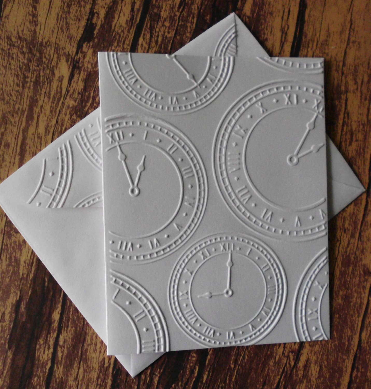 Embossed Clock Cards Set of 5 White Embossed Cards Blank | Etsy