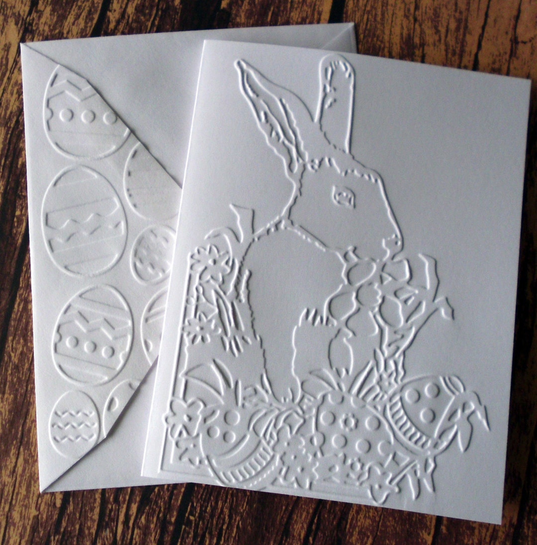 Easter Bunny Cards, Set of 5, Embossed Easter Greeting Cards, Blank ...