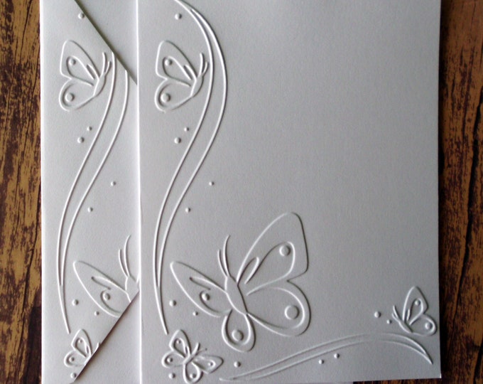 Butterfly Cards, Set of 5, White Embossed Butterfly Note Cards, Blank ...