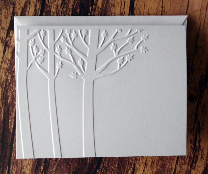 Assorted Tree Cards Set of 5 White Embossed Tree Card Set - Etsy