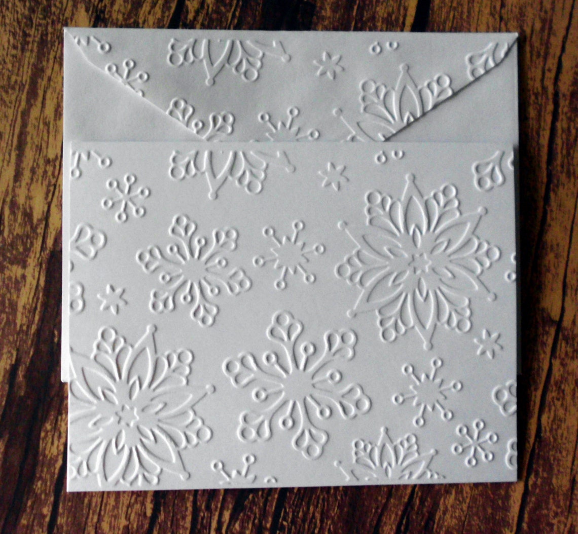 10 Large Snowflake Cards White Embossed Snowflake Cards | Etsy