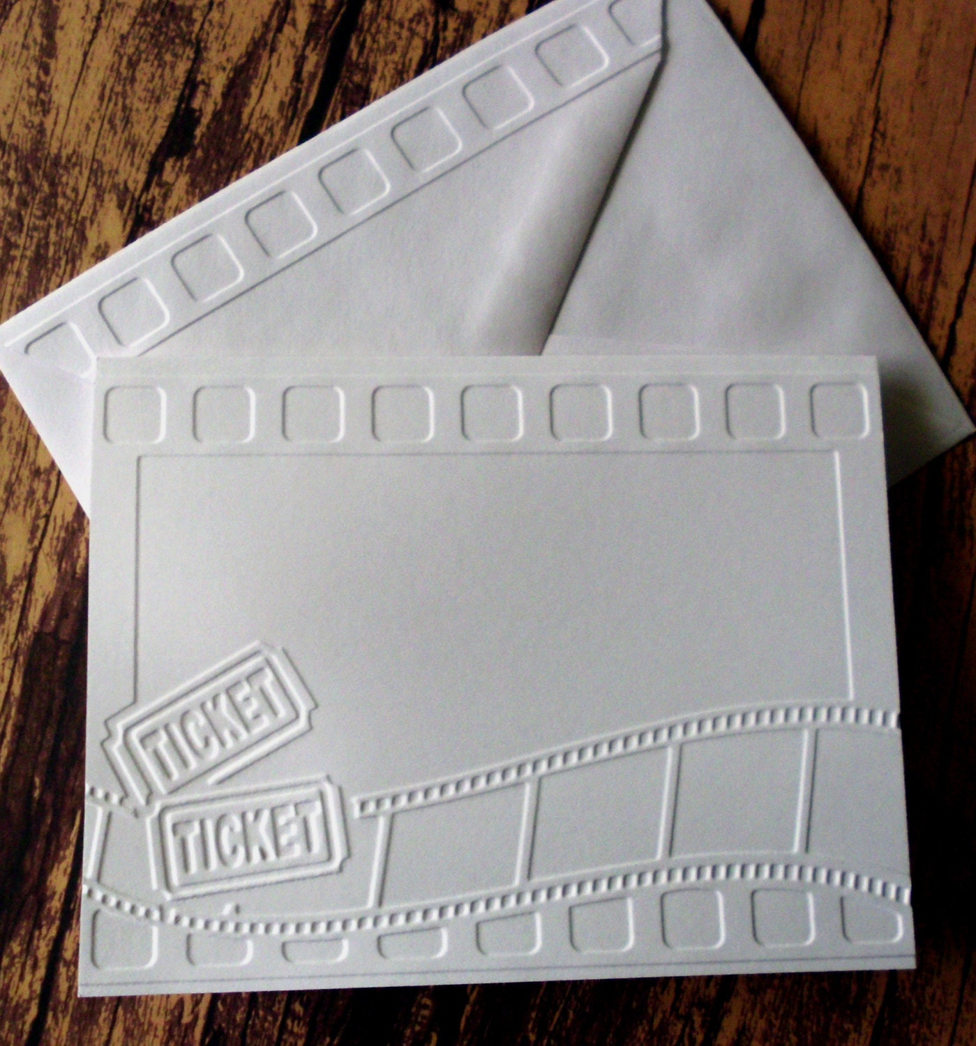 5 Movie Theme Cards White Embossed Movie Ticket and Reel Note - Etsy