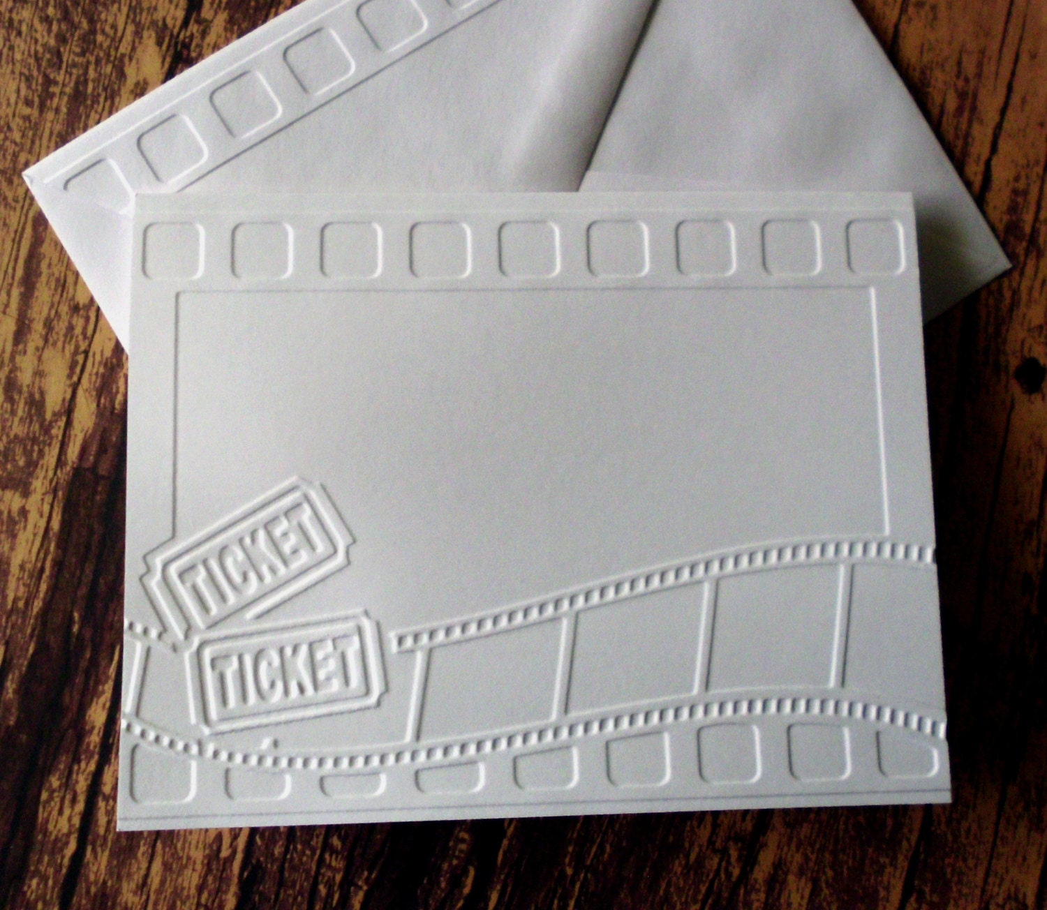 5 Movie Theme Cards White Embossed Movie Ticket and Reel Note - Etsy