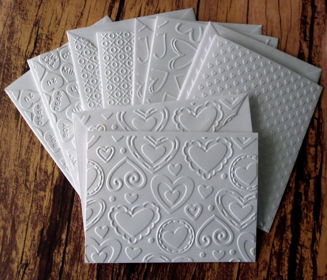 Assorted Heart Cards, Set of 5, Valentine's Day Cards, White Embossed ...