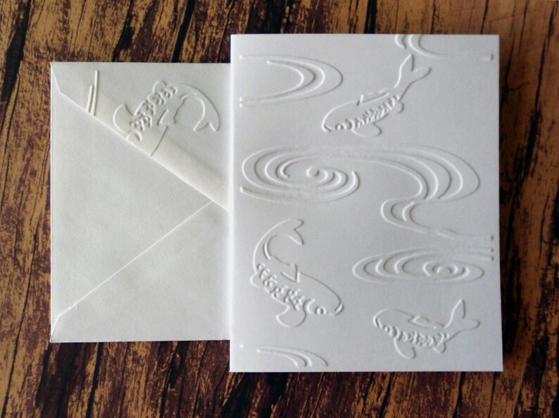 Koi Fish Cards Set of 5 White Embossed Asian Cards Japanese - Etsy