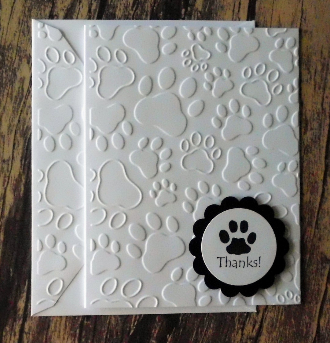 Paw Thank You Cards, Set of 5, Embossed Thank You Cards, Cat, Dog Thank ...