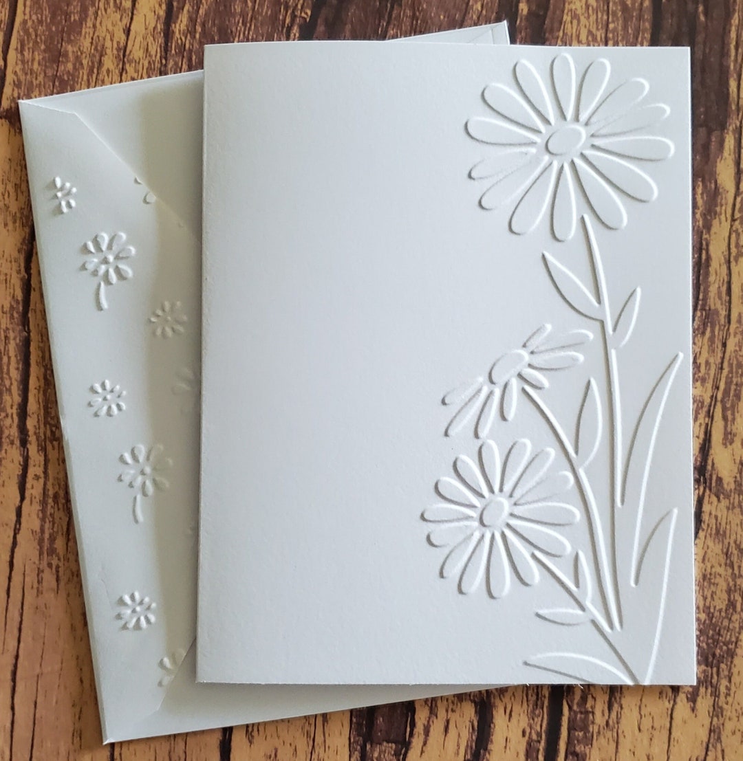 Daisy Cards, Set of 5, White Embossed Daisy Note Card Set, Daisy ...