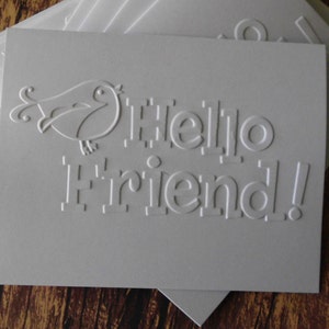 Hello Friend Cards, Set of 5, Blank, Embossed Note Cards, Greeting ...
