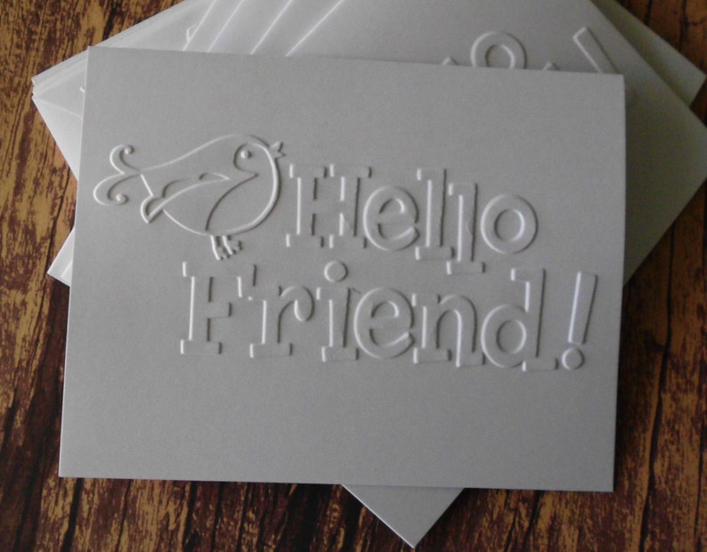 Hello Friend Cards, Set of 5, Blank, Embossed Note Cards, Greeting ...
