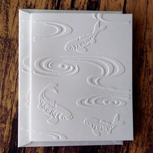 Koi Fish Cards, Set of 5, White Embossed Asian Cards, Japanese Koi Fish ...